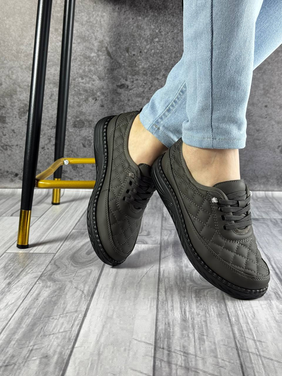 Мокасины Женский tapki.vsem серый, размер 44 Система скоростной шнуровки На любой сезон Закрытый ...