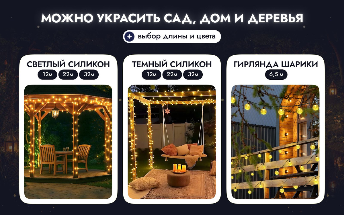 Гирлянда уличная 22м на солнечной батарее светодиодная Нить купить C доставкой на Ozon по