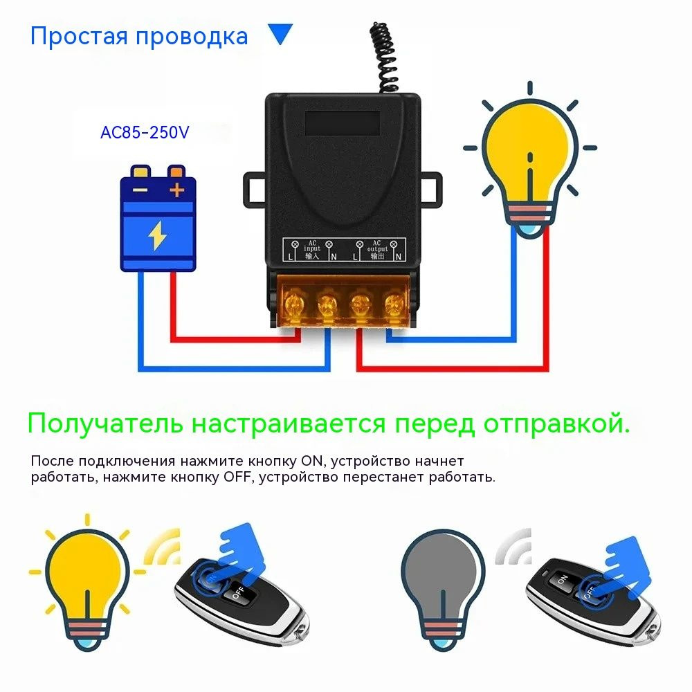 Пульт управления гаражными воротами 433 МГц 220 В, с одним реле и двумя ...