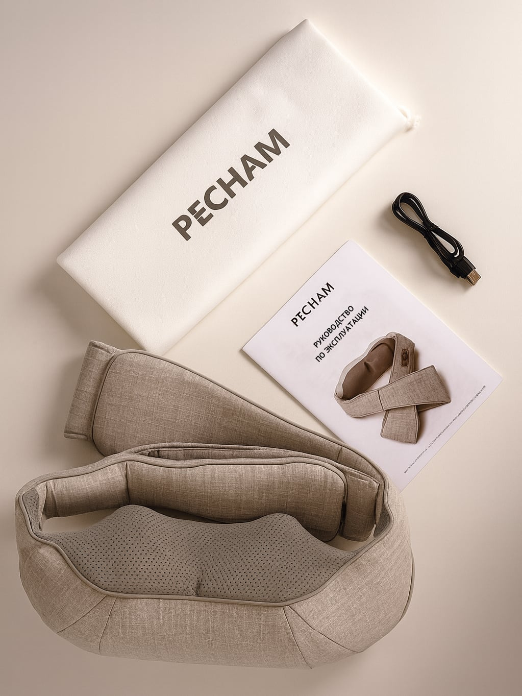 Массажер для шеи, плеч и тела PECHAM PC-1200 электрический с подогревом, роликовый, беспроводной ...