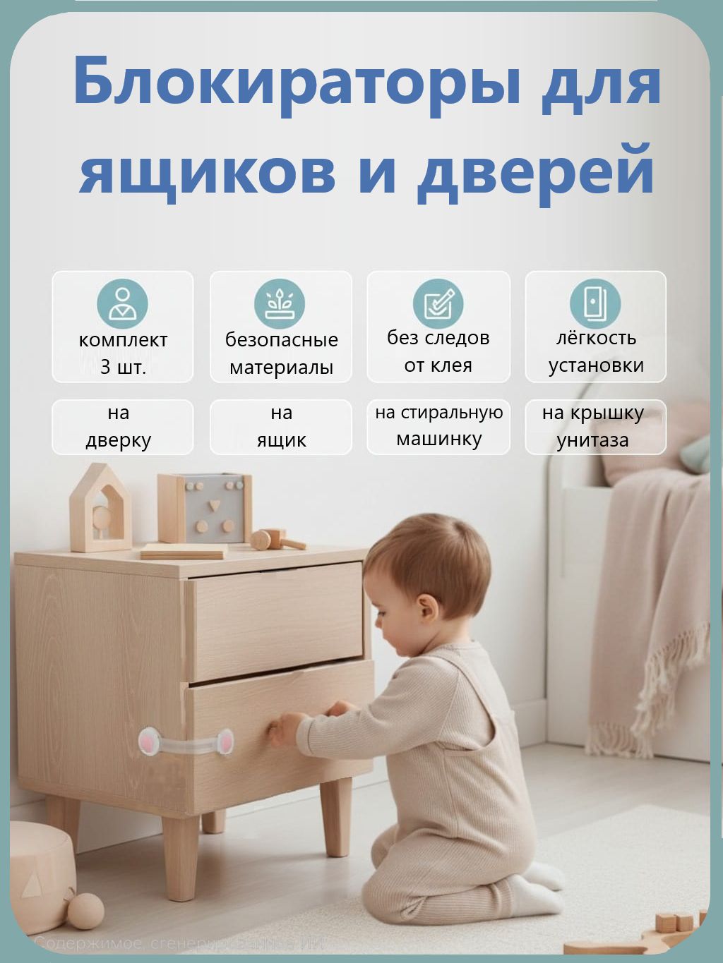 Блокиратор дверей и ящиков от детей съемные, 3 шт. Защита от детей на ...