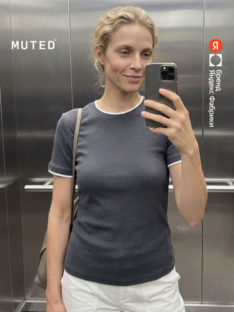 Футболка Женский MUTED черный Без рукавов, размер 44 Хлопок Без рисунка ...