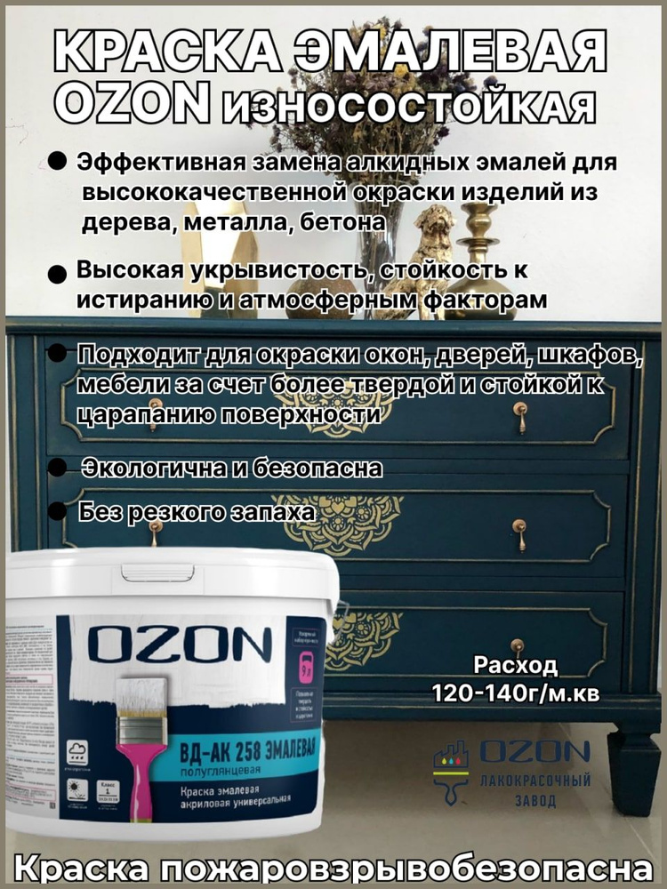 Краска эмалевая износостойкая для мебели и пола Для наружных и