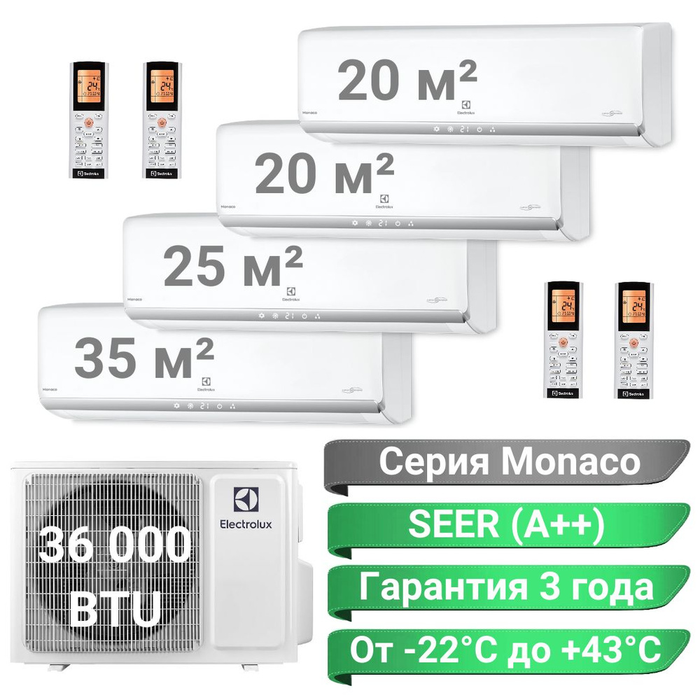 Инверторная мульти сплит-система Electrolux Monaco на 4 комнаты (20м2 ...