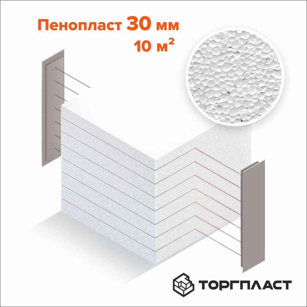 Пенопласт 30 мм 10м2 для СТЕН КРЫШИ ПОЛА ППС 10 лист для утепления ...