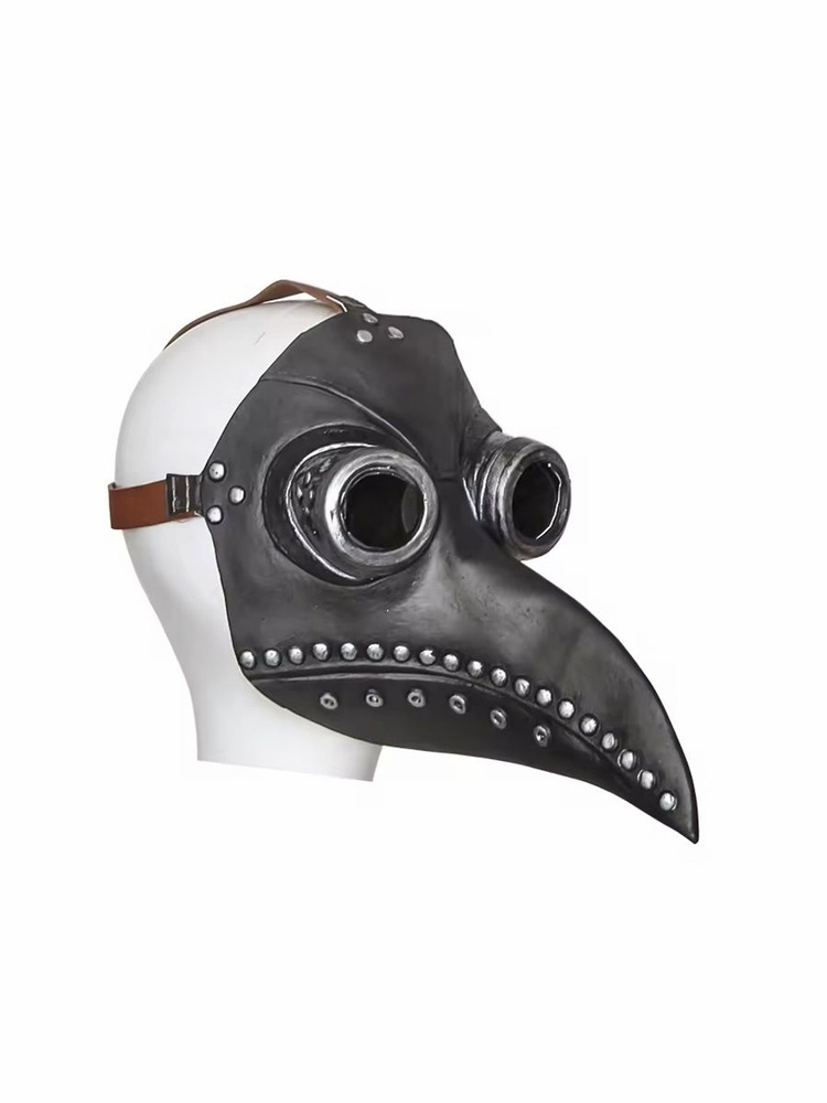 Карнавальная маска чумного доктора латексная с серебристыми заклепками ...