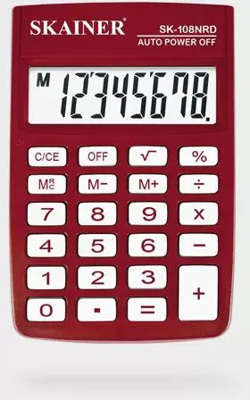 Калькулятор карманный SKAINER SK-108NRD 8 разрядов, 88х58х10мм, красный ...