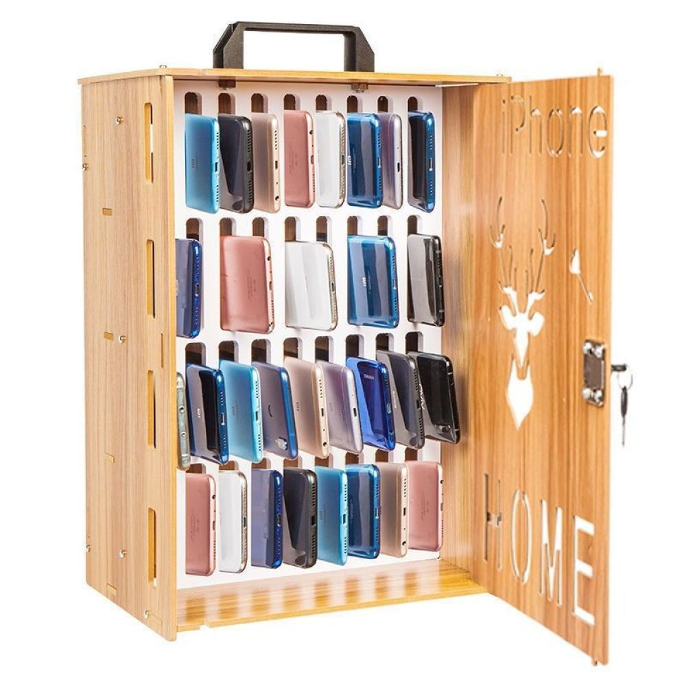 Деревянный шкаф с держателем для сотового телефона в классе, офисе ...