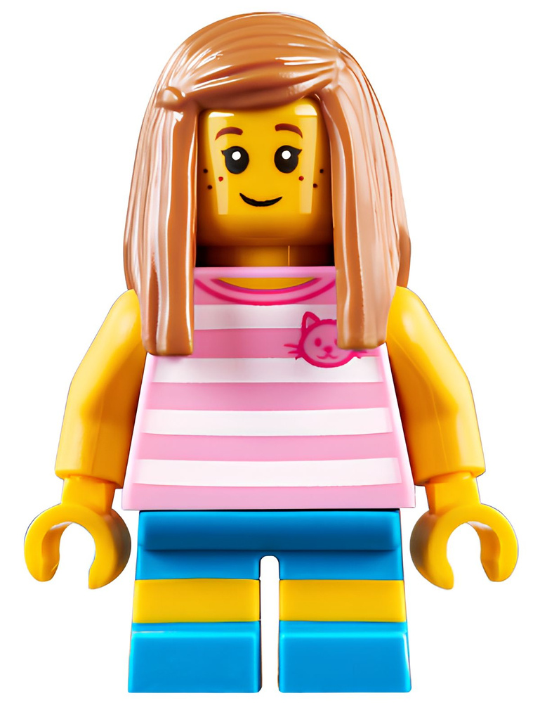 Минифигурка Lego Child - Girl, Bright Pink Striped Shirt with Cat Head ...