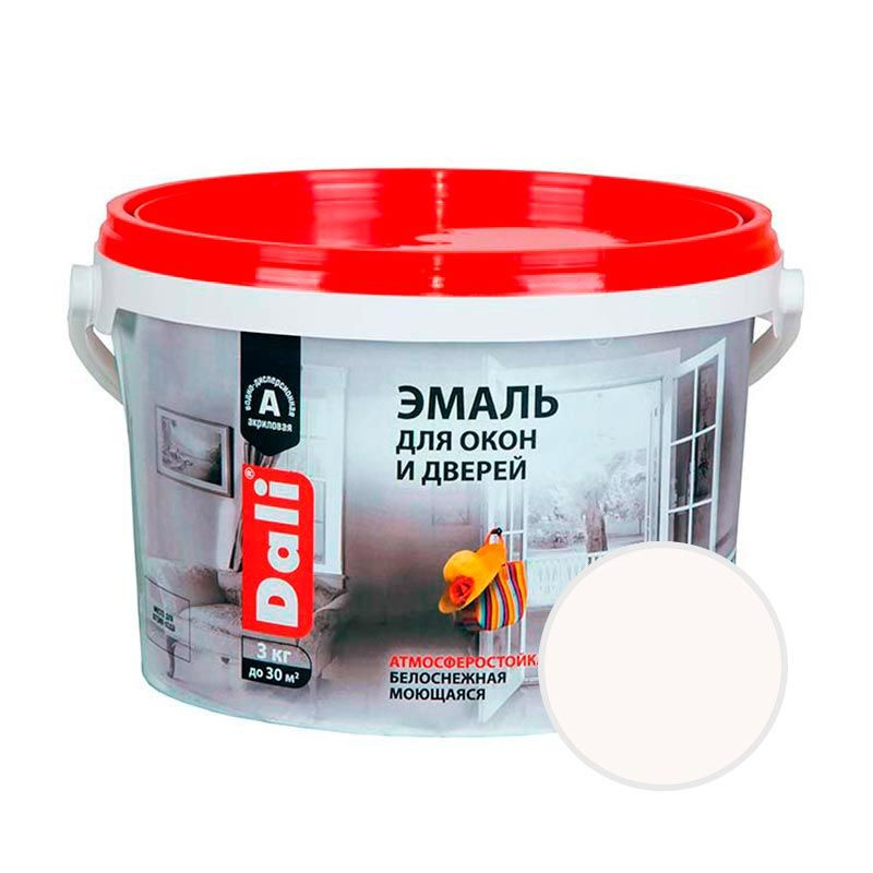 Эмаль DALI для окон и дверей Белый 3 кг Быстросохнущая, Моющаяся ...