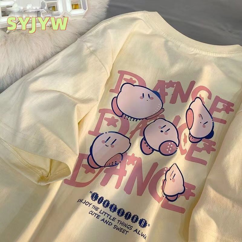 Футболка Девочки, Мальчики SYJWY абрикосовый Короткий, размер 120 Хлопок Животные, Буквы и цифры ...