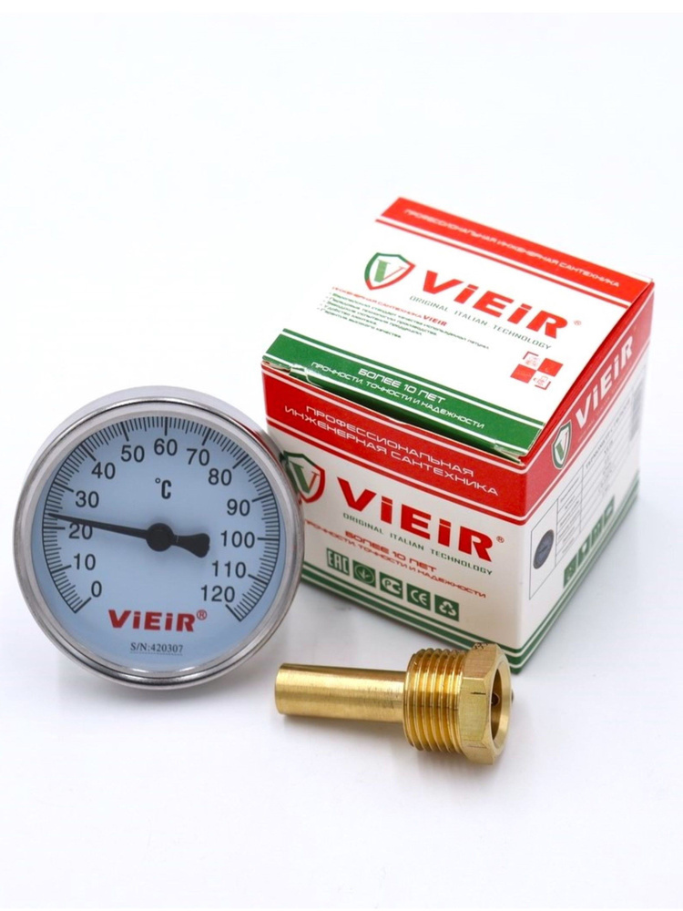 Термометр 1/2", с гильзой 50 мм, горизонтальный 63 мм ViEiR купить на OZON по низкой цене ...
