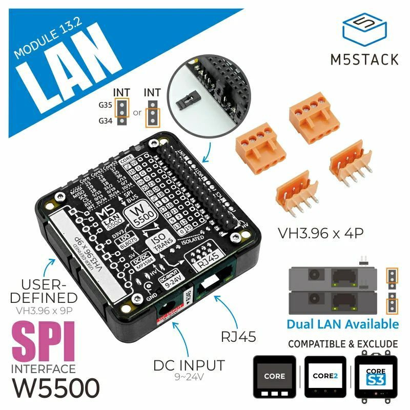 Модуль локальной сети M5Stack Модуль контроллера Ethernet W5500 SPI для подключения к Ethernet ...