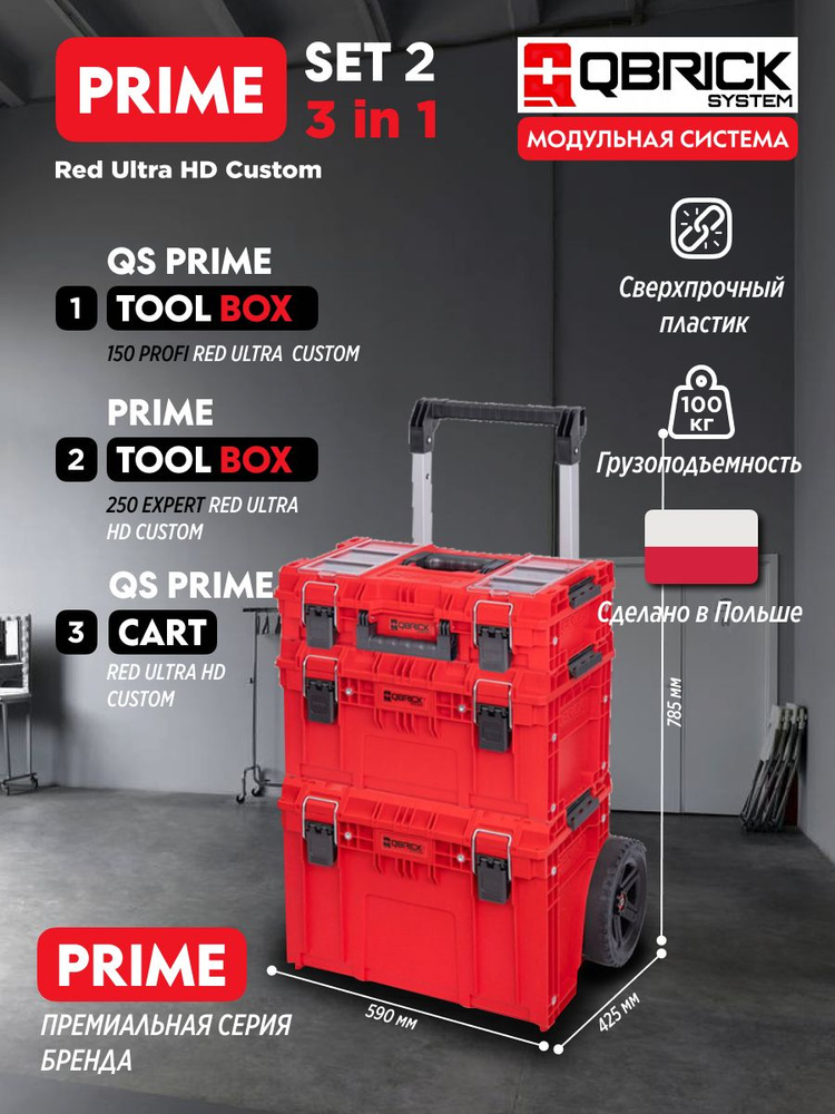 Набор ящиков для инструментов Qbrick System PRIME SET 2 RED Ultra HD ...