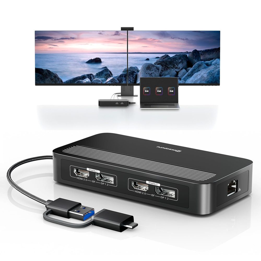 Minisopuru DisplayLink док-станция,Dual 4K Monitor Adapter для MacBook ...