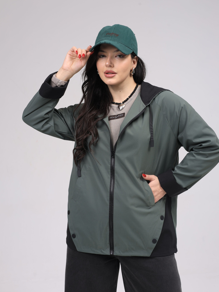 Ветровка Женский Jyldyz Кнопки ментол капюшон Плащевка, размер 54 Длинный Демисезон оверсайз ...