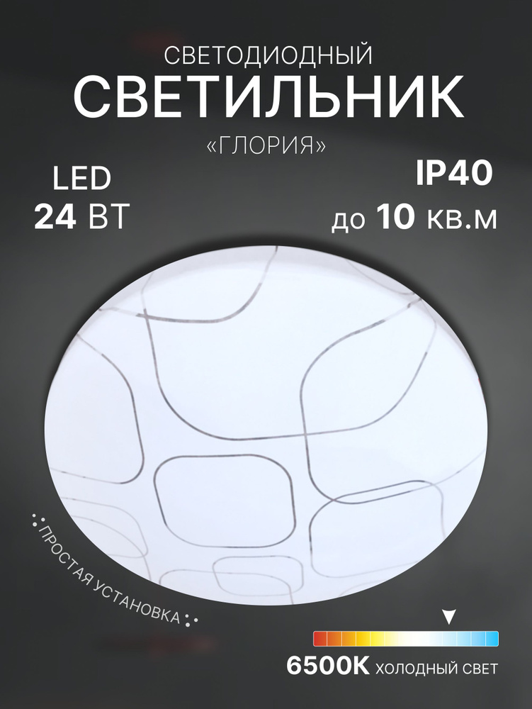 Светодиодный потолочный светильник накладной круглый 24Вт, 6500К ...