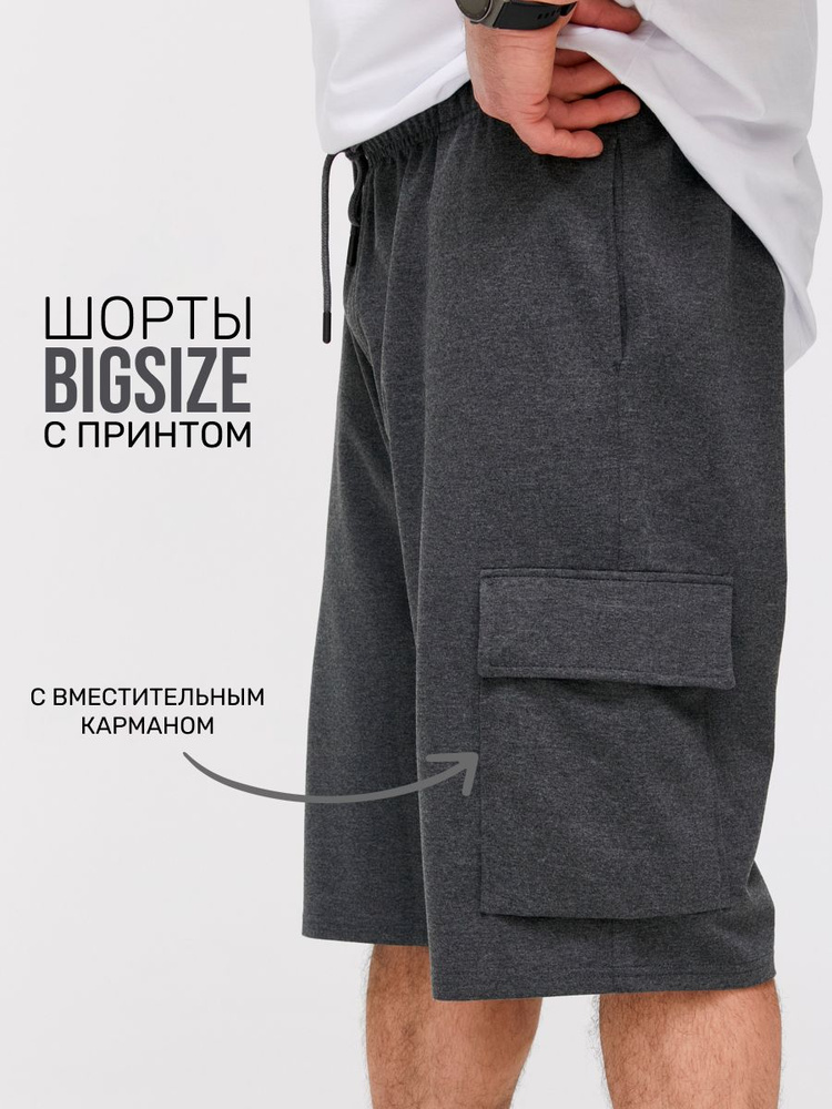 Шорты Мужской MR. BIGMAN Повседневный темно-серый, размер 62 Хлопок, Полиэстер Резинка, Завязки ...