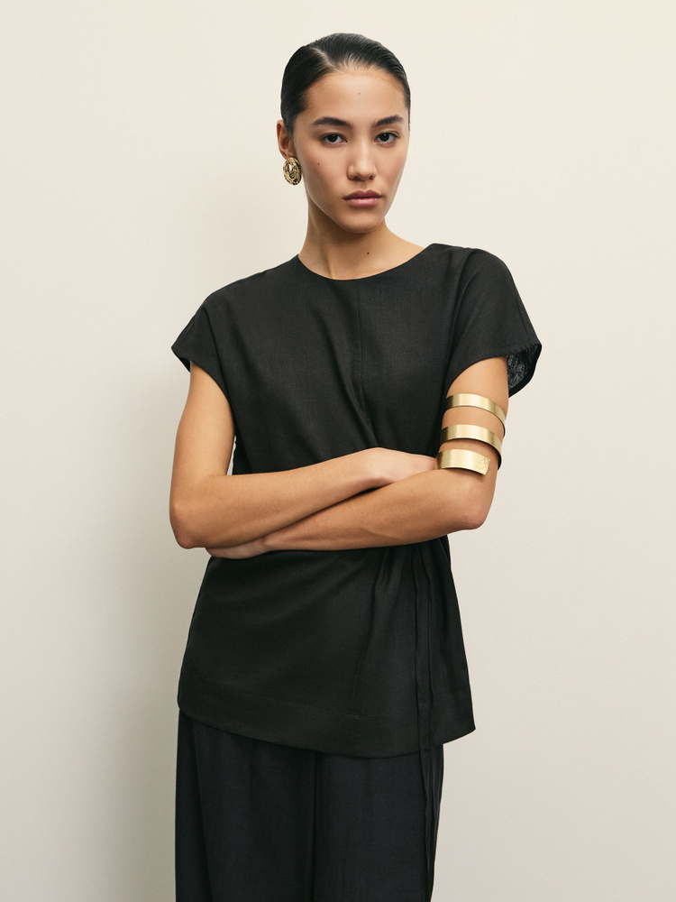 Блузка Женский Zarina антрацитовый Вискоза, Лен Без рукавов Однотонный, размер 42 свободный ...