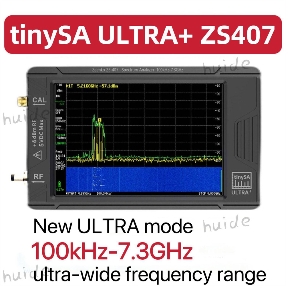 Портативный крошечный анализатор спектра TinySA ULTRA PLUS ZS-407 с 4-дюймовым дисплеем ...