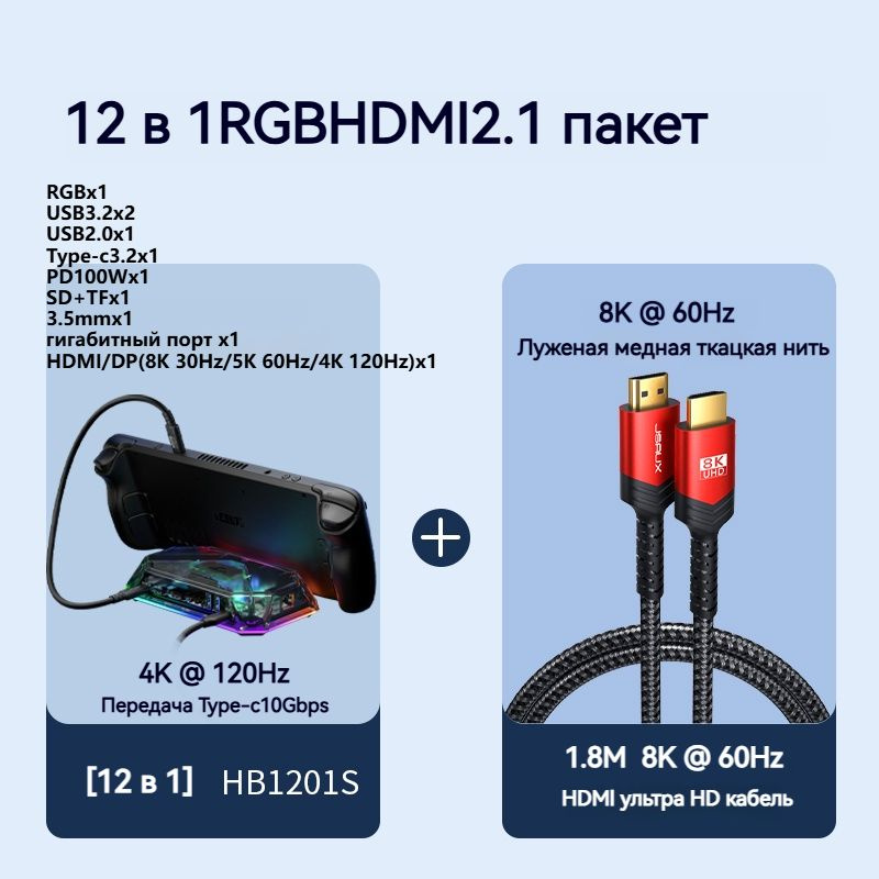 Док-станция (12 в 1) JSAUX для Steam Deck LCD/OLED, ASUS ROG Rally ...