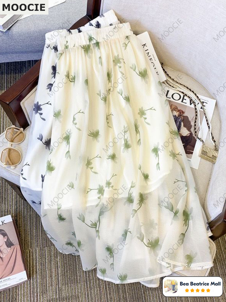 Юбка Женский MOOCIE пастельно-салатовый Политекс, размер 48 Цветочный Демисезон купить c ...