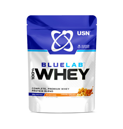 USN BlueLab 100% Whey caramel popcorn БЛЮЛАБ 100% ВЕЙ ПРЕМИУМ ПРОТЕИН ...