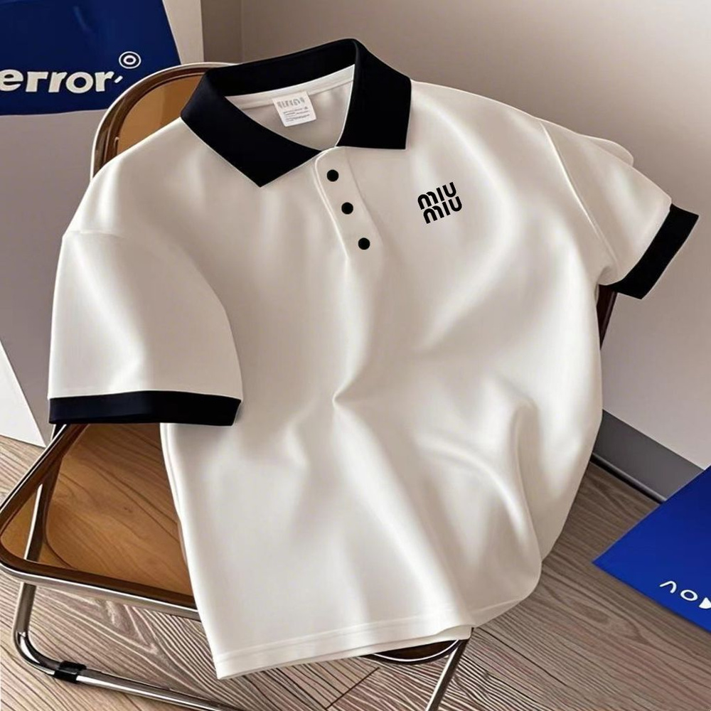 Поло Женский Miu Miu белый Короткий размер 50 Хлопок Однотонный облегающий Повседневный Китай