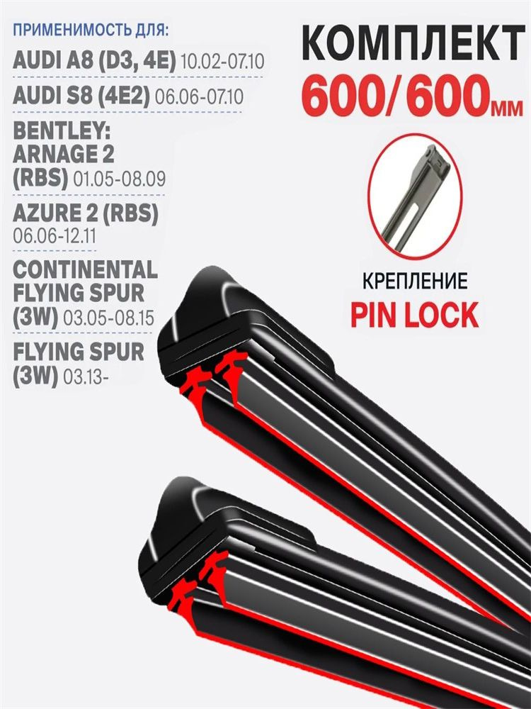 Щетка стеклоочистителя Бескаркасная, арт. Крепление Pin Lock. на AUDI ...