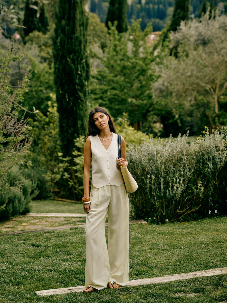 Брюки Женский Zarina широкие светло-желтый Полиэстер Повседневный, размер 42 Молния свободный ...