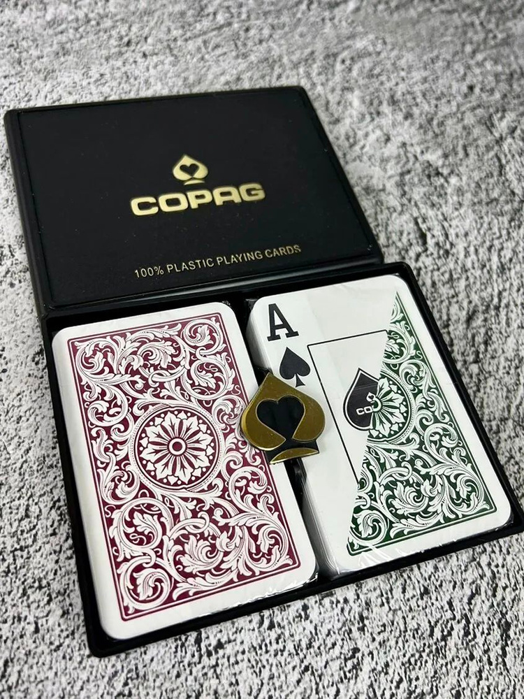 Карты игральные 2 колоды по 54 карты, пластик Copag Bridge Size Green Burgun купить на OZON по ...