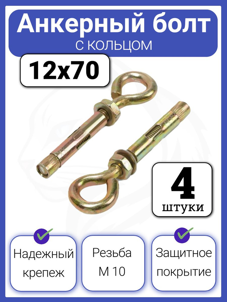 Анкерный болт с кольцом 12x70 (4 шт) купить на OZON по низкой цене ...