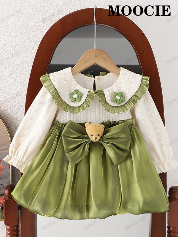 Платье Девочки MOOCIE зеленый Повседневный Хлопок, размер 120 купить c доставкой на OZON по ...