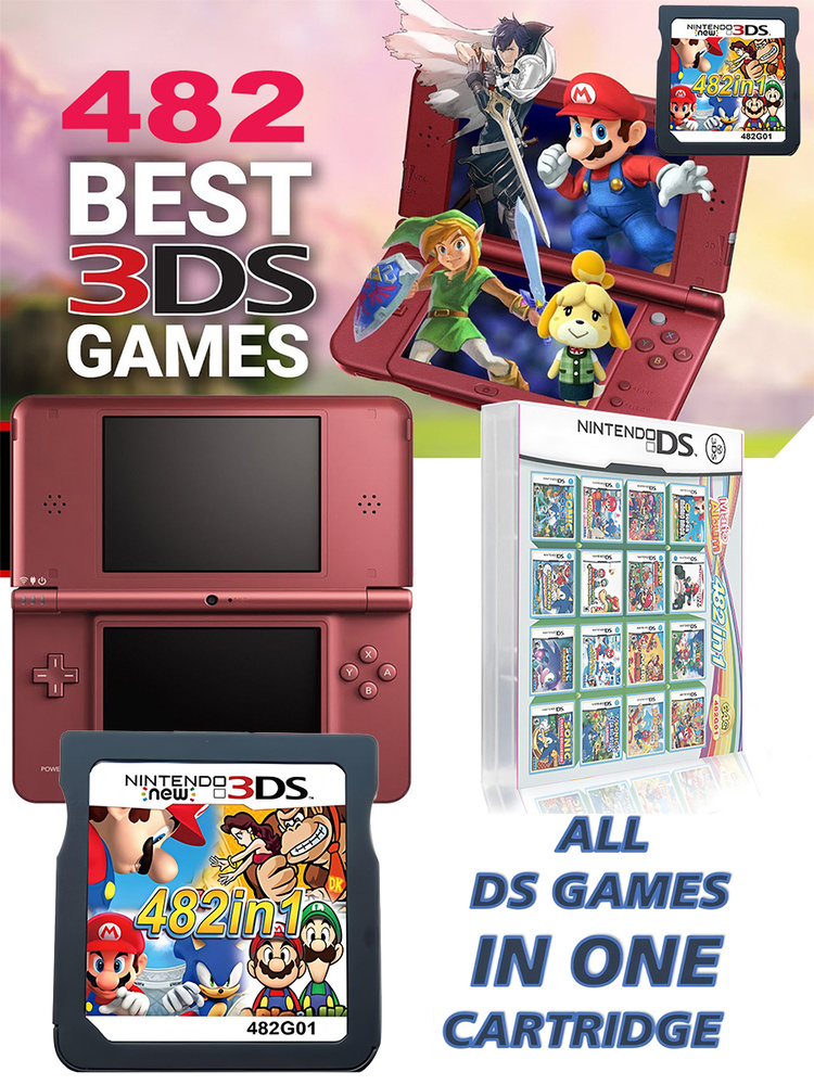 Игровой картридж 482 IN 1 комбинированные игры для Nintendo 3DS, NDSi ...