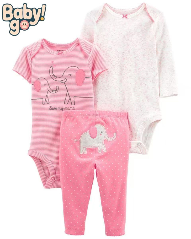 Боди для малышей Девочки Carter's Кнопки, размер 24 Короткий Животные розовая гвоздика Хлопок ...