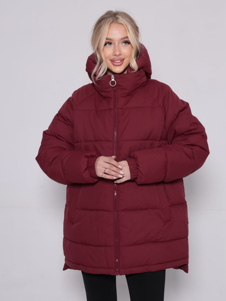 Куртка Женский Nina F бордовый капюшон Синтепон, размер 56 Зима ...