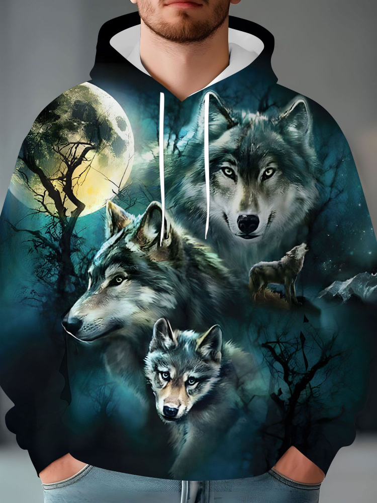 Толстовка Мужской Cool clothing глубокий сине-зеленый Затягивающийся ...