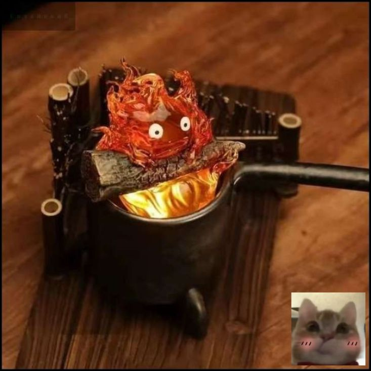 Calcifer Night Light, симпатичная настольная лампа с мерцающим пламенем ...