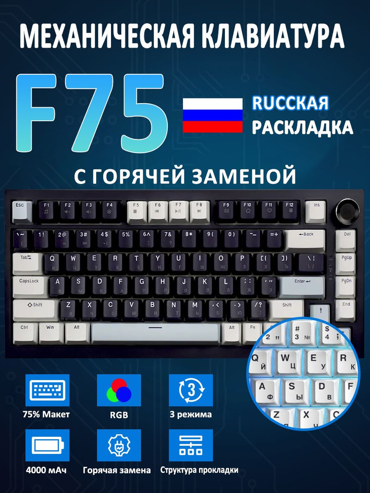 Клавиатура беспроводная , (Blue ice Magnetic), Русская раскладка ...