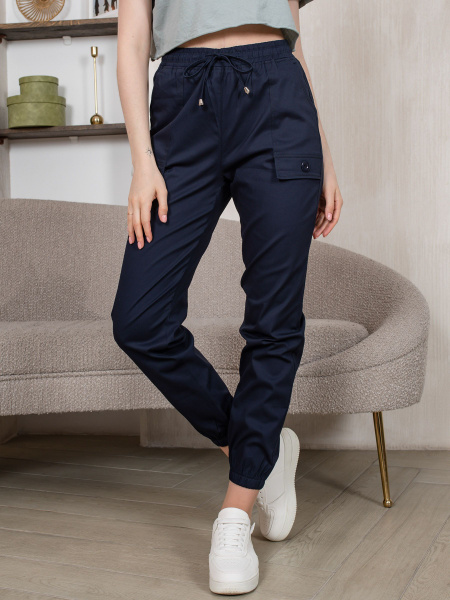 Брюки Женский SLN джоггеры, зауженные иссиня-черный Хлопок, Спандекс Повседневный, размер 46 ...