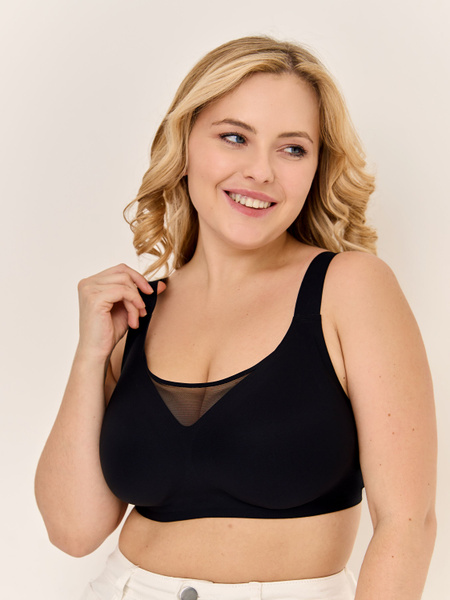 Бюстгальтер Женский peach underwear без косточек, бесшовный, размер 90F, 95C черный, глубокий ...