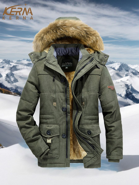 Куртка Мужской KERNA Бахрома охотничий зеленый лацканы Полиэстер, размер 58 Длинный Зима ...