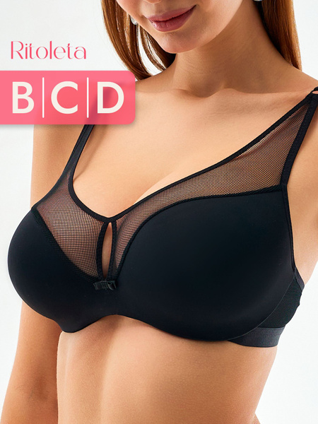 Бюстгальтер Женский Ritoleta без косточек, пуш-ап, размер 105D черный Полиамид, Полиуретан ...