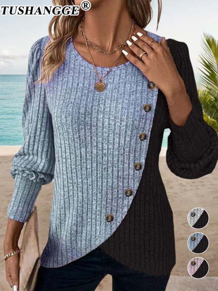 Свитер Женский TUSHANGGE синий Полиэстер, размер 50, 52 Без застежки Манжеты, Воротник ...