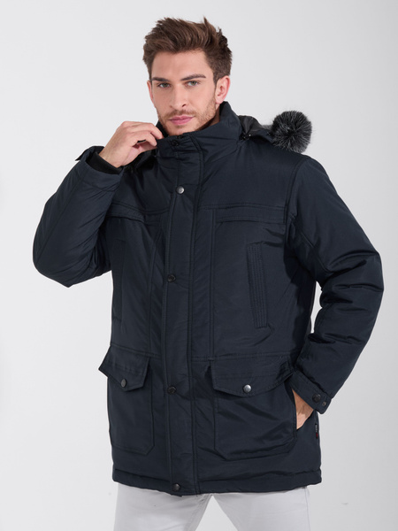 Куртка Мужской KINGSO MENS Капюшон темно-синий, синий Полиэстер, размер 56 Средний Зима ...