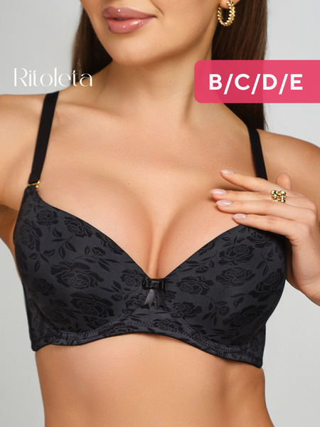Бюстгальтер Женский Ritoleta классическая чашка, пуш-ап, размер 85B черный Полиамид, Полиуретан ...
