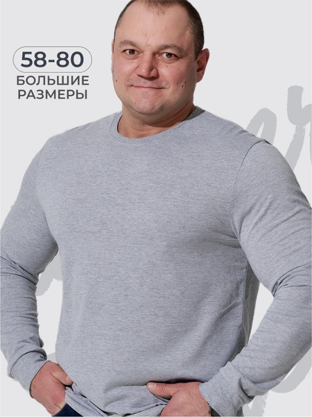 Лонгслив Мужской MR. BIGMAN серый Длинный, размер 80 Хлопок Рыбалка, Бег прямой Однотонный ...