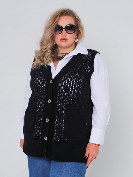 Жилет Женский SAFI&AMI Collection черный графит Трикотаж, размер 50 Декоративные пуговицы ...