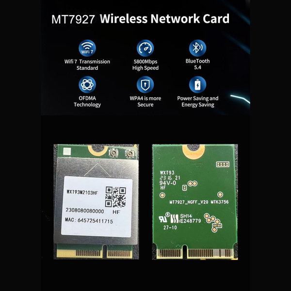 MT7927 WIFI 7 карт 6400 Мбит/с 2.4G/5G/6G BT5.4 WiFi карта адаптер ...
