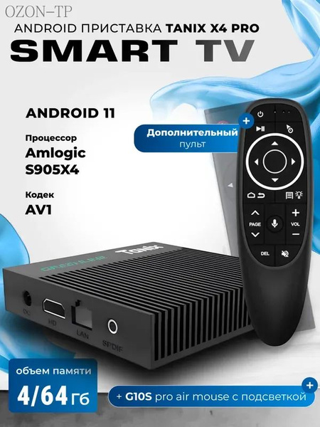 Комплект: Смарт ТВ приставка Tanix X4 Pro 4/64 Гб Amlogic S905X4 ...